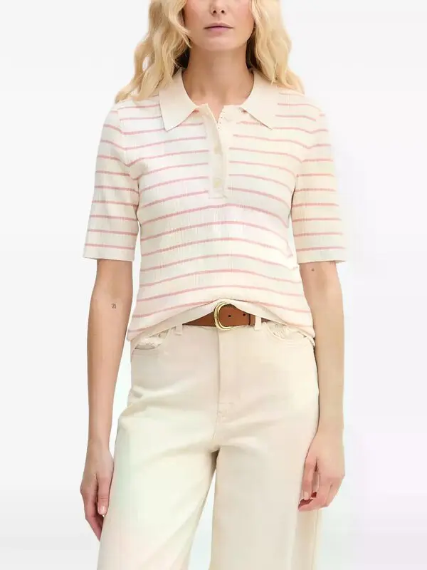 MOS MOSH Mmcaliz Striped Ribbed Polo Shirt - Neutrals
