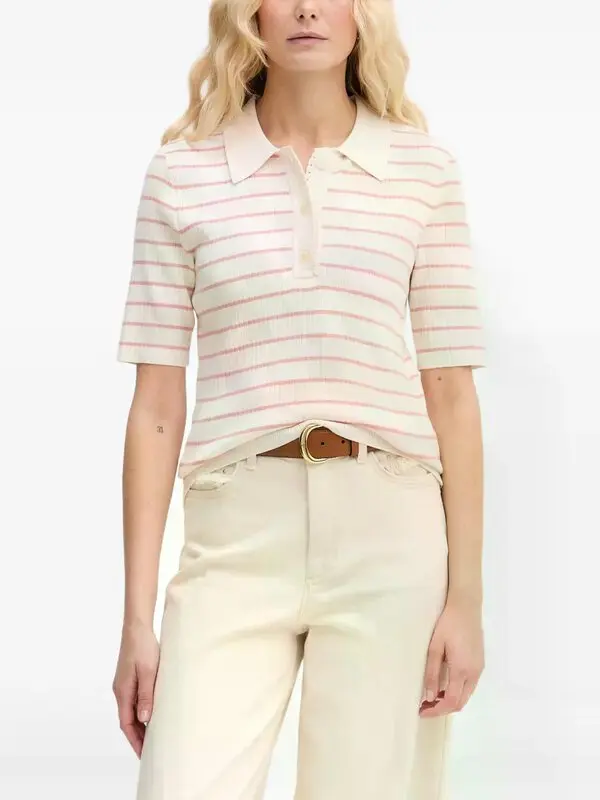 MOS MOSH Striped Ribbed Polo Shirt - Neutrals