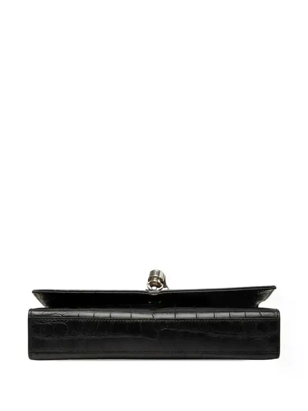 Saint Laurent 2016 Medium Croc Embossed Leather Monogram Kate Tassel Crossbody Bag