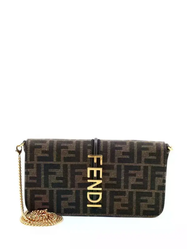 Fendi Zucca Canvas Clutch Bag With Chain Strap - Brown