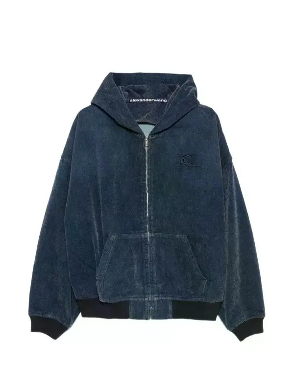 Alexander Wang Logo-embroidered Hooded Denim Jacket - Blue