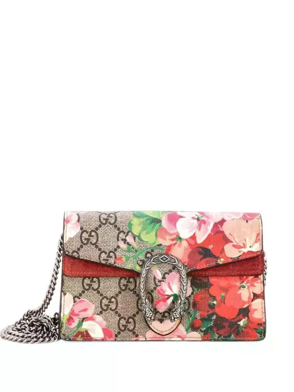 Gucci Dionysus Blooms Print Gg Coated Canvas Super Mini Crossbody Bag - Brown
