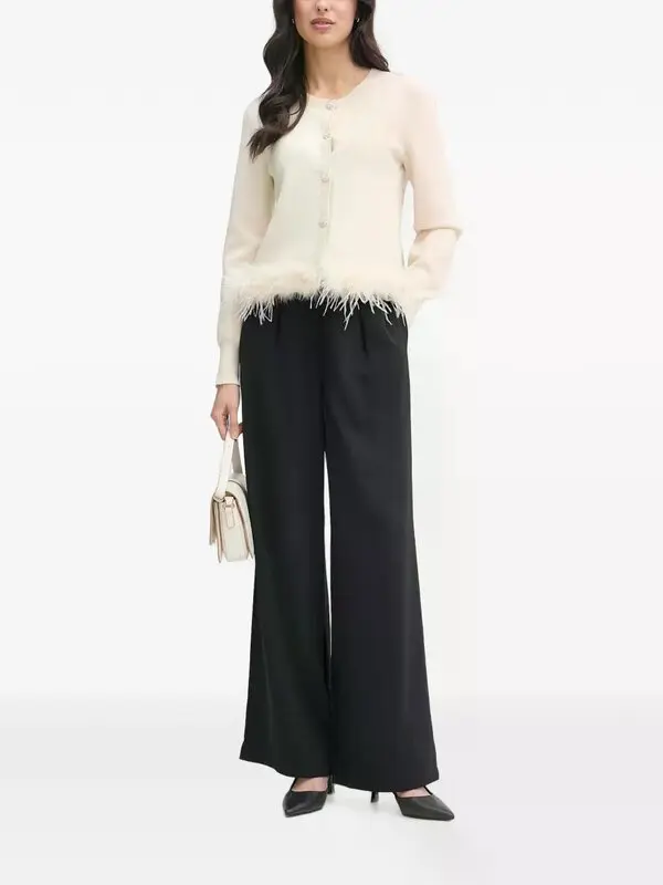 OUI Faux-feather Trim Crystal Embellished Cardigan - Neutrals