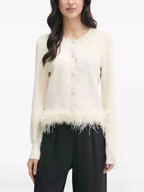 OUI Faux-feather Trim Crystal Embellished Cardigan