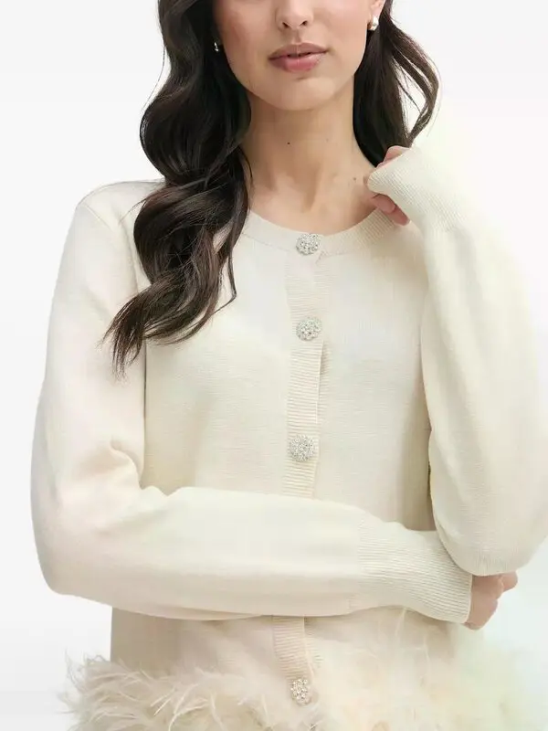 OUI Faux-feather Trim Crystal Embellished Cardigan