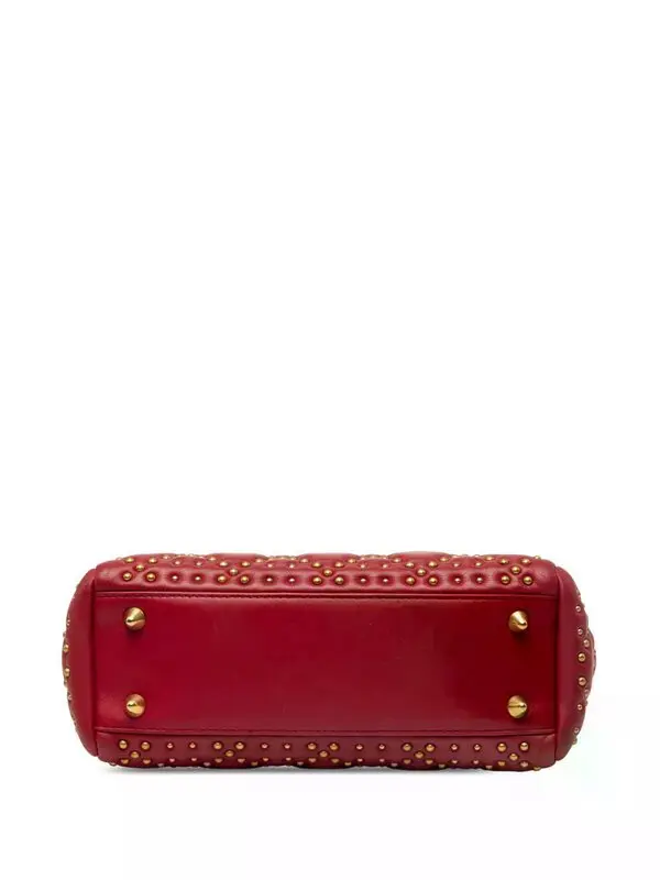 Dior Lambskin Cannage Studded Lady Satchel - Red