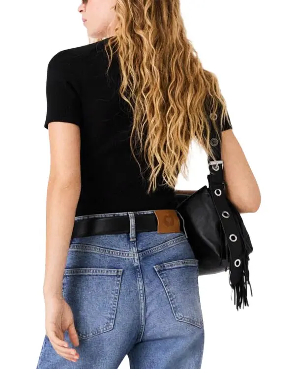 Maje Miyo Cotton Blend Ribbed Square Neck Sweater