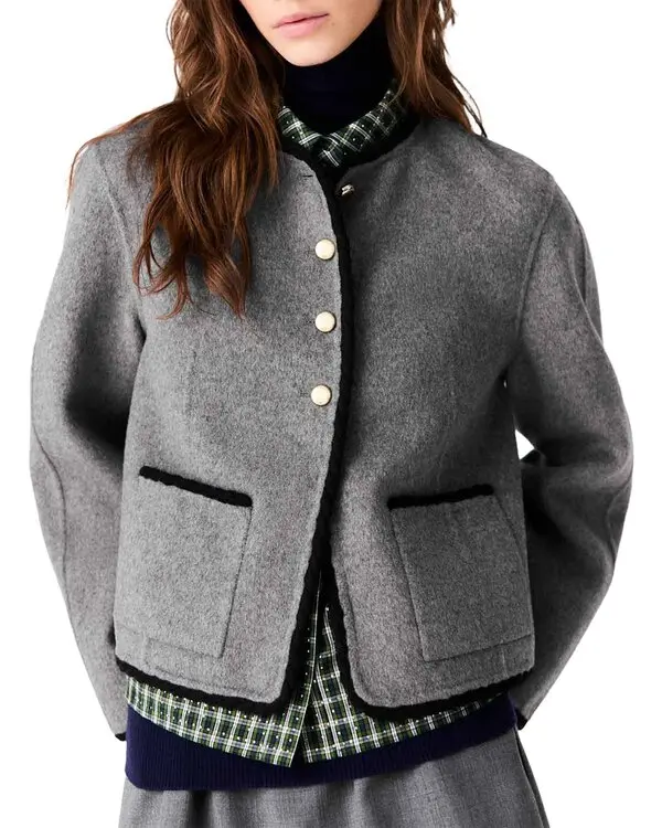 Maje Gardenia Wool Blend Double Faced Short Coat