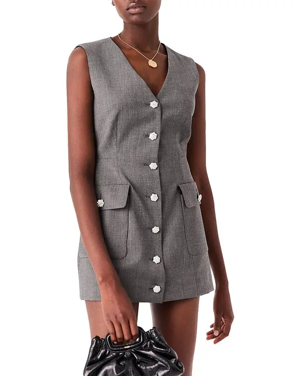 Maje Iendra Jewel Button Romper - Grey
