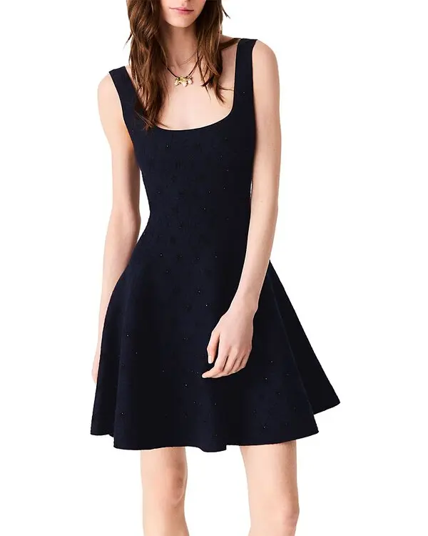 Maje Rowill Jacquard Skater Dress - Navy