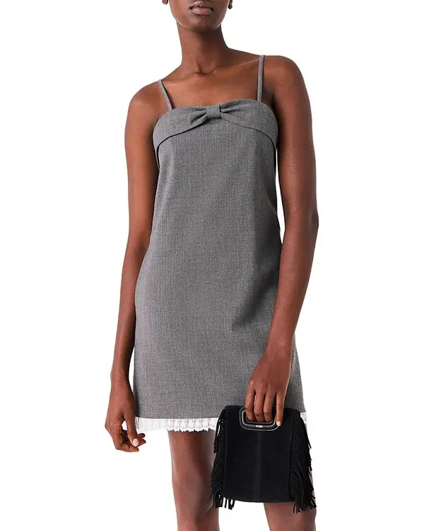 Maje Reandra Bow Trim Lace Hem Dress - Grey