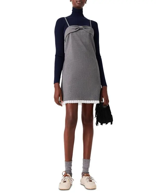 Maje Reandra Bow Trim Lace Hem Dress