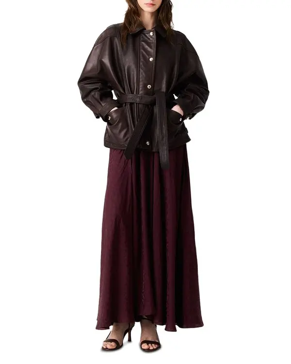 Maje Bianino Leather Belted Jacket