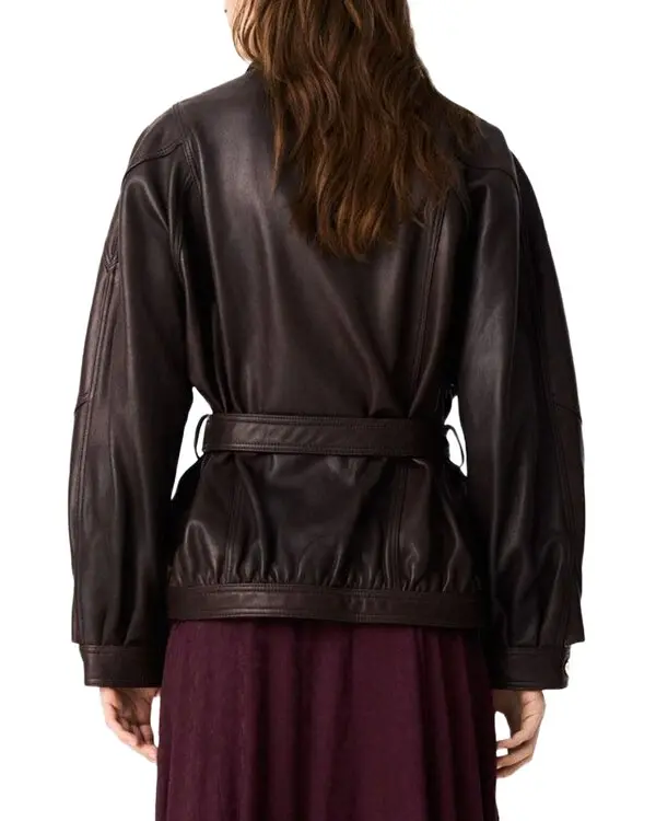 Maje Bianino Leather Belted Jacket