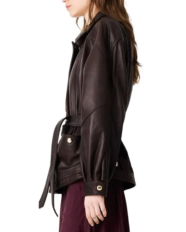 Maje Bianino Leather Belted Jacket
