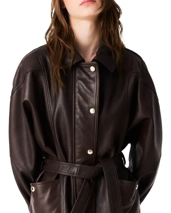 Maje Bianino Leather Belted Jacket