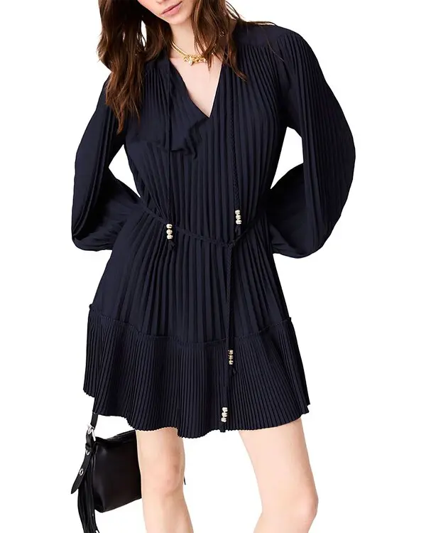 Maje Rilaji Pleated Mini Dress - Navy