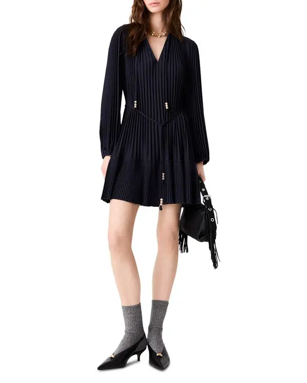 Maje Rilaji Pleated Mini Dress