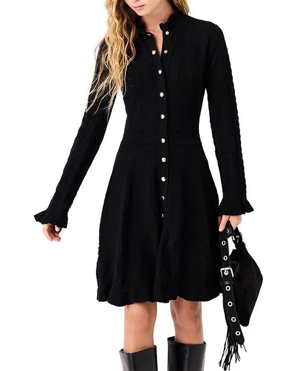 Maje Rouras Ruffled Knit Dress - Black