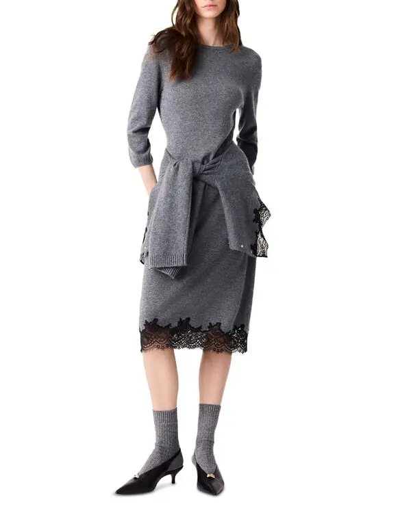Maje Ridentelle Wool Lace Hem Dress