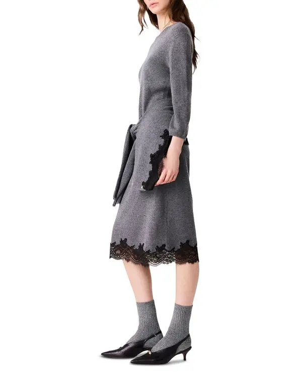 Maje Ridentelle Wool Lace Hem Dress