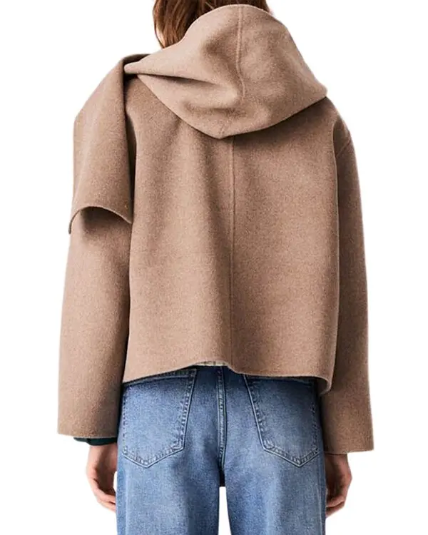Maje Genest Wool Blend Hooded Scarf Short Coat