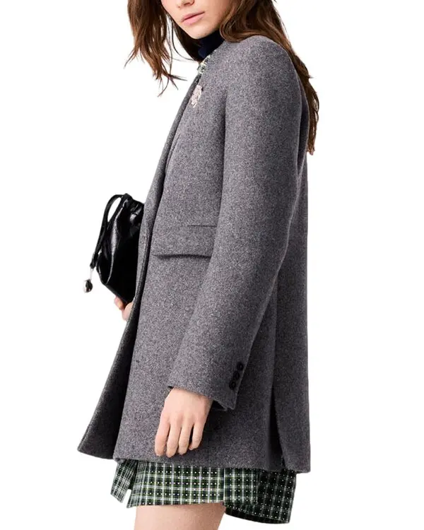 Maje Gelise Wool Blend Herringbone Coat
