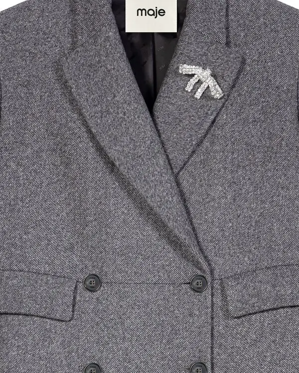 Maje Gelise Wool Blend Herringbone Coat