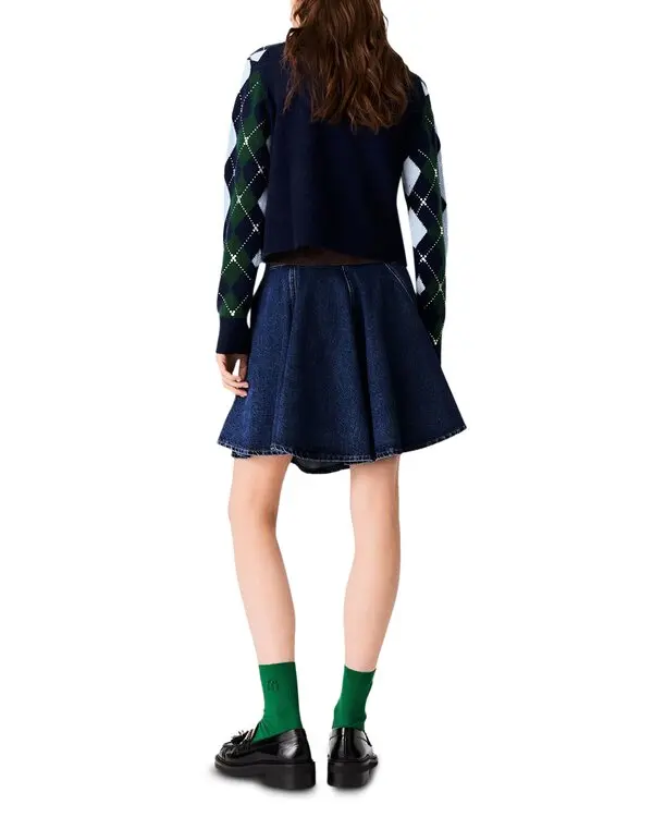 Maje Mirgy Wool Rhinestone Argyle Sweater