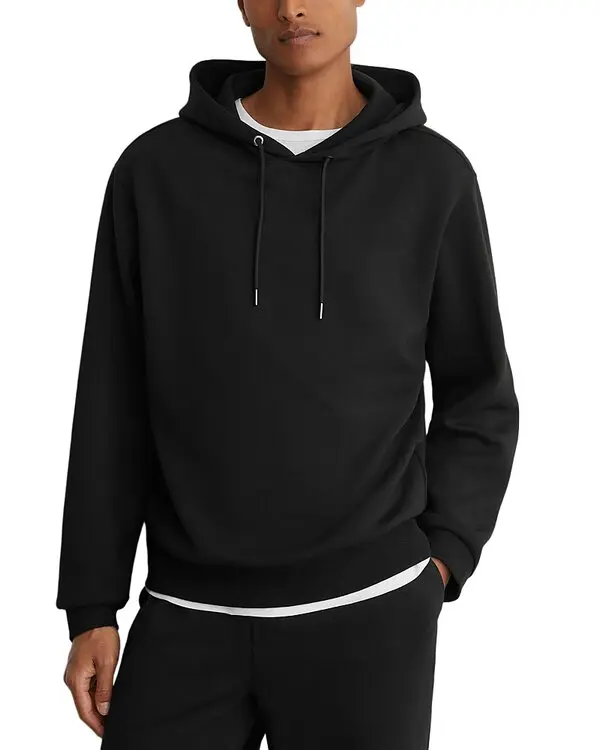 REISS Falco Interlock Relaxed Pullover Hoodie - Black