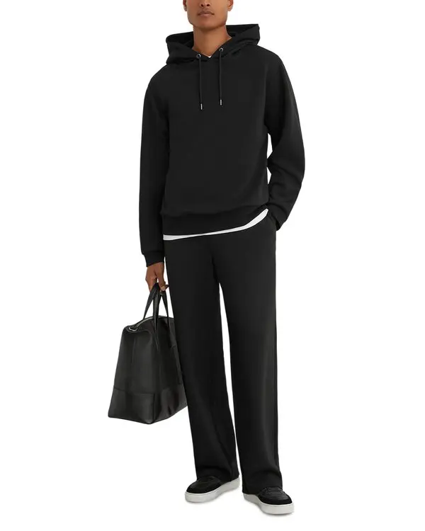 REISS Falco Interlock Relaxed Pullover Hoodie - Black