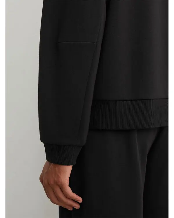 REISS Falco Interlock Relaxed Pullover Hoodie - Black
