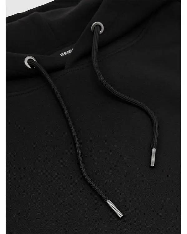 REISS Falco Interlock Relaxed Pullover Hoodie - Black