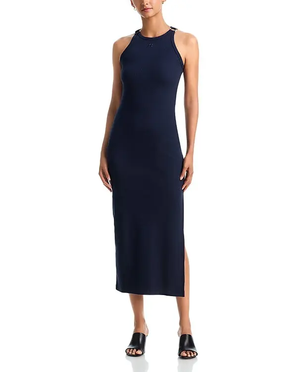 COURREGES Buckle 90's Rib Midi Dress - Navy