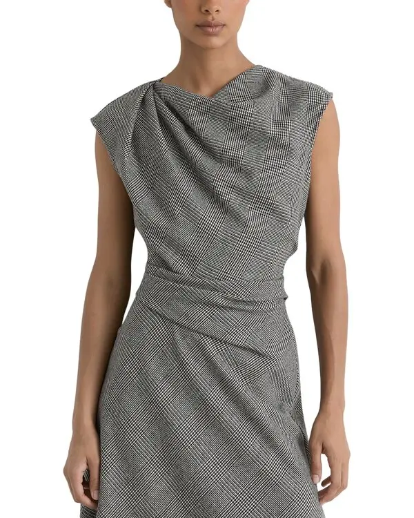 REISS Clara Houndstooth Check Tailored Midi Dress
