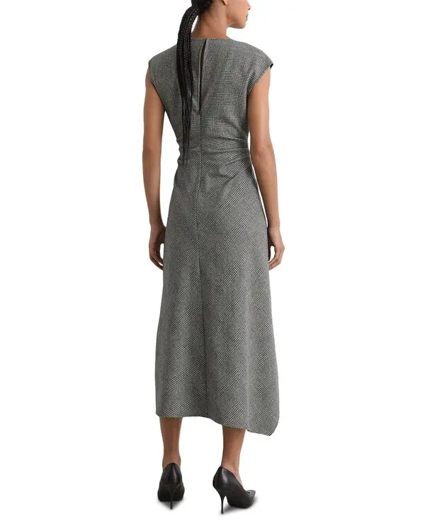 REISS Clara Houndstooth Check Tailored Midi Dress