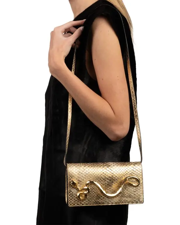Alexis Bittar Serpent Side Handle Embossed Metallic Leather Clutch