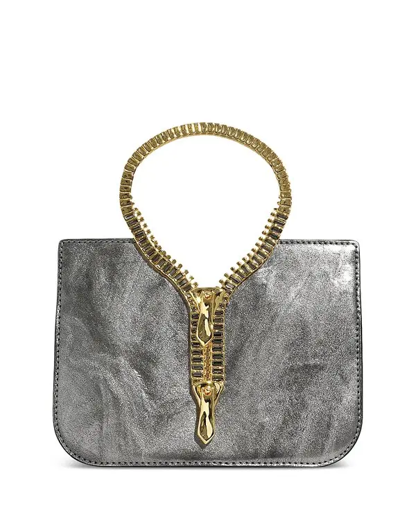 Alexis Bittar Zipper Decor Mini Metallic Leather Top Handle Bag