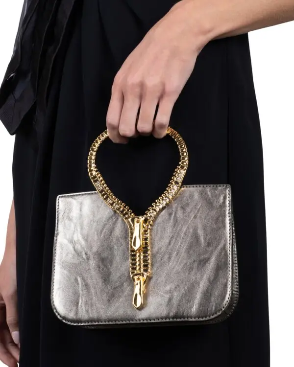 Alexis Bittar Zipper Decor Mini Metallic Leather Top Handle Bag