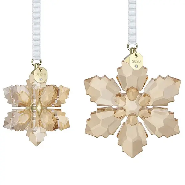SWAROVSKI Annual Edition Crystal 3d Golden Shadow Snowflake Ornaments, Set Of 2 - White