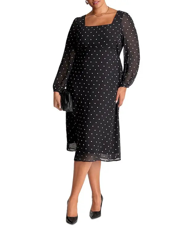 ESTELLE Sable Printed Square Neck Midi Dress
