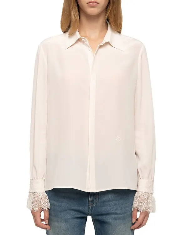 Zadig&Voltaire Thely Silk Lace Cuff Blouse - Ecru