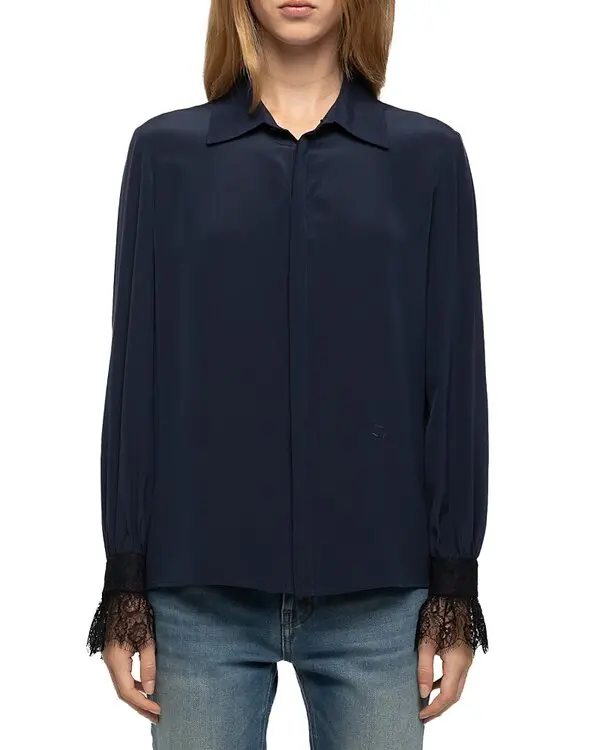 Zadig&Voltaire Thely Silk Lace Cuff Blouse - Encre
