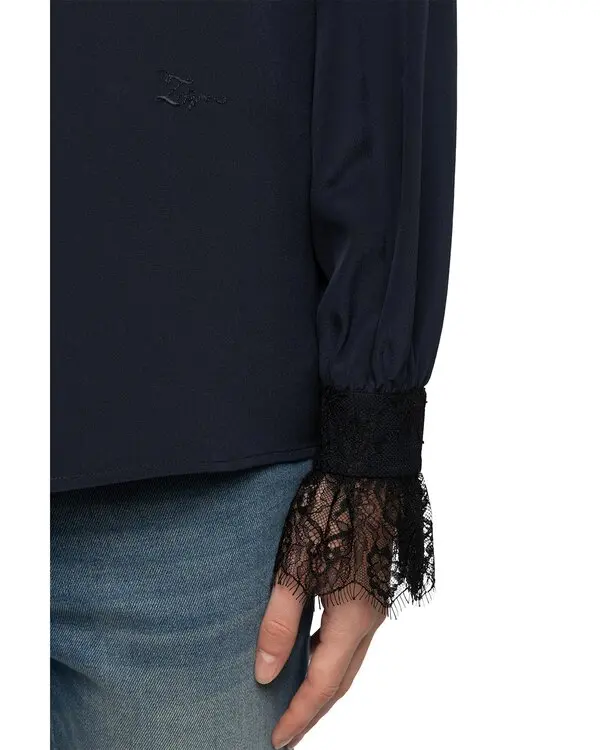 Zadig&Voltaire Thely Silk Lace Cuff Blouse - Encre