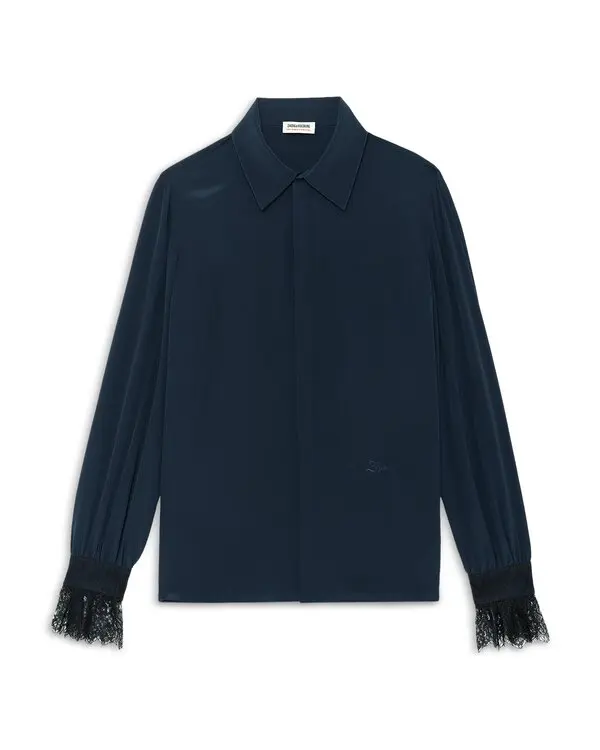 Zadig&Voltaire Thely Silk Lace Cuff Blouse - Encre