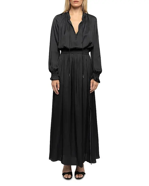Zadig&Voltaire Rayado Satin Smocked Maxi Dress - Black