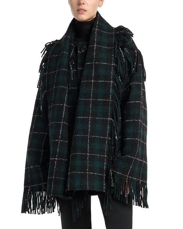TOTEME Wool Blend Fringe Trim Scarf Collar Jacket - Pine/black