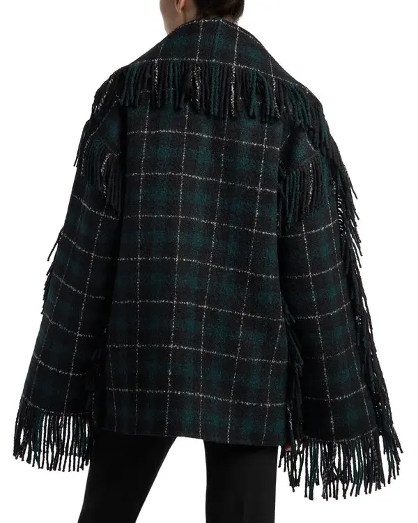TOTEME Wool Blend Fringe Trim Scarf Collar Jacket - Pine/black