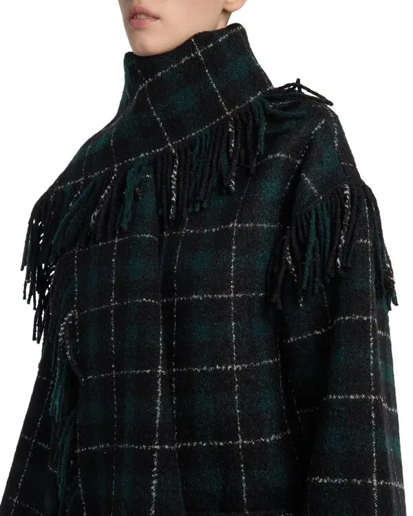 TOTEME Wool Blend Fringe Trim Scarf Collar Jacket - Pine/black