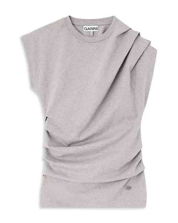 GANNI Asymmetric Neck Drape Jersey Top